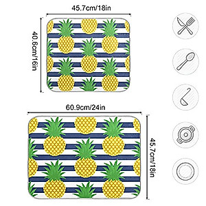Striped Pineapple Pattern Dish Drying Mat 24"x18" Absorbent Machine Washable Hanging Fast Dry Pad Dish Protective Mat for Kitchen Countertop Heat Resistant Dinner Table Mat