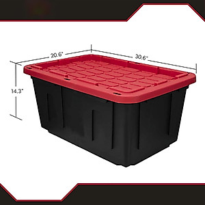 HErtL 27 Gallon Snap Lid Plastic Storage Bin Container, Black with Red Lid
