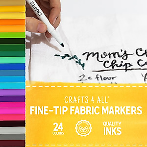 Crafts 4 All Fabric Pens for Clothes - Pack of 24 No Fade, Fabric Markers Permanent For Clothes - No Bleed, Machine Washable Shoe Markers for Fabric Decorating - Laundry Marker, Erases Stains Easily