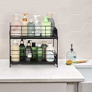 2 Pack - 2-Tier Under Sink Cabinet Organizer with Sliding Storage Drawer, Spice Rack, Pull Out Cabinets Organizer Shelf Baskets, for Kitchen, Pantry, Under The Sink, Cabinet, Bathroom, Black