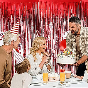 BEISHIDA 2 Pack Foil Fringe Curtains Red Photo Backdrop Streamer Tinsel Metallic Curtains Photo Props Background for Christmas Wedding Birthday Bachelorette New Year Party Decor(3.28 ftx6.56 ft)