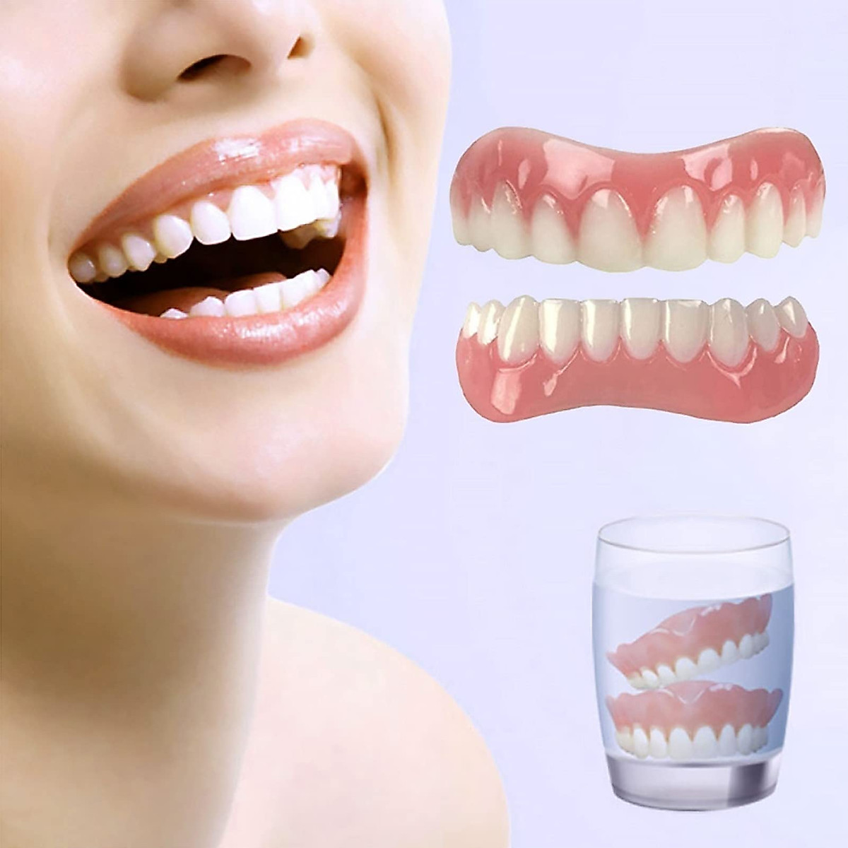 XuRX Veneers Teeth Natural Tone ​Temporary Dentures Teeth Top and Bottom Instant Teeth Men and Women Veneers Snap on Comfort Smile Silica Gel Dentures for Bad Teeth, 5 Pairs