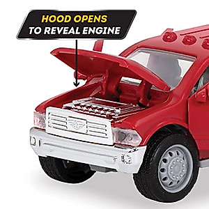 Driven by Battat — Red Pickup Truck & ATV – 1:24 Scale – Small Toy Truck with Lights, Sounds & More for Boys & Girls Age 3+
