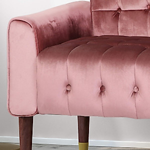 Christopher Knight Home Aubrie Tufted Velvet Loveseat Tipped Tapered Legs, Blush and Gold Finish