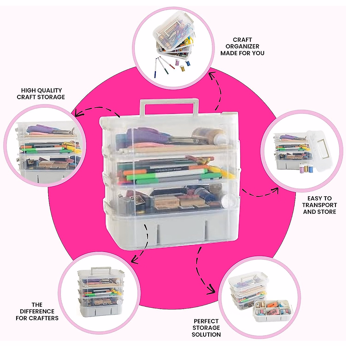 Everything Mary Plastic Craft Storage Organizer Box, Purple - Container for Beads & Supplies - Organizers for Craft, Art, & Painting - Plastic Container Case for Organization