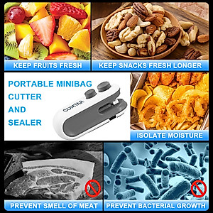 COMTAR Mini Bag Sealer,2 in 1 USB C Rechargeable Chip Bag Sealer Heat Seal Tool, 2 Pack Portable Handheld Vacuum Food Sealer Bag Sealing Machine for Snacks Chips Fresh Storage Snack