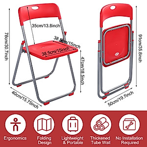 8 Pack Folding Plastic Chairs Pack Steel Folding Dining Chairs Folding Chairs Bulk Fold Up Event Chairs Portable Plastic Chairs with Steel Frame 440lb for Events Office Wedding Indoor Outdoor (Red)