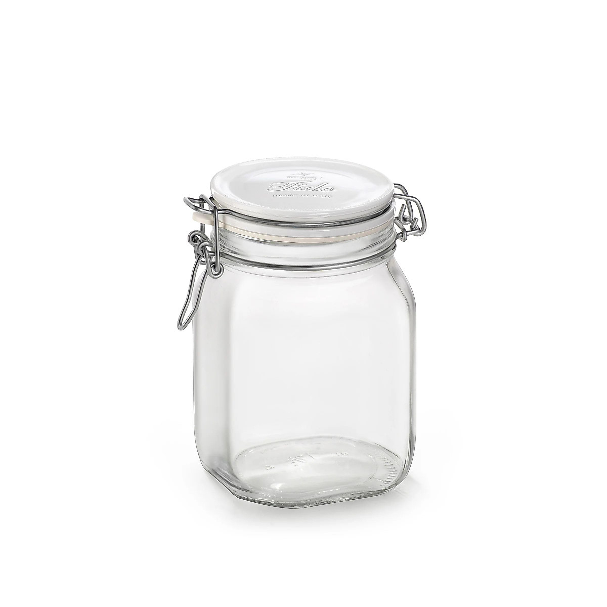 Bormioli Rocco Fido Glass Jar with Airtight Gasket Clamp Lid for Canning and Preserving, or Storing Pasta and Dry Foods, White Top, 33.75 oz., Set of 12