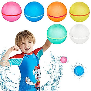 WHDPETS Reusable Water Balloons for Kids Water Bombs Splash Balls for Pool, Refillable Quick Fill Self Sealing for Water Fight Game, Water Park, Summer Party, 6 PCS