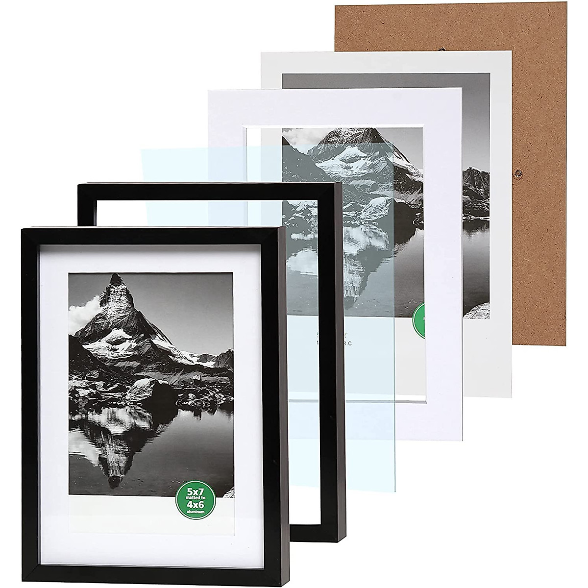 TheDisplayGuys - Contemporary Aluminum Picture Frame - Tempered Glass - 5x7 matted to 4x6 - Black - Wall & Tabletop