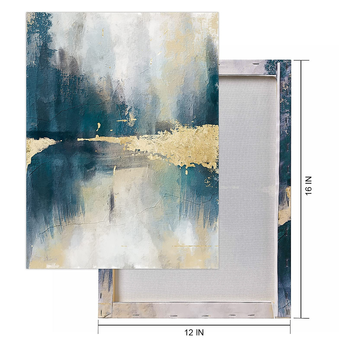 ArtbyHannah Blue and Gold Abstract Canvas Wall Art, 3 Panels Modern Blue Wall Art Decor for Bedroom Bathroom, 12x16 Inch Ready to Hang