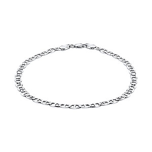 PORI JEWELERS 925 Sterling Silver 4.5mm Mariner Chain Link Anklet - Available in Silver or Yellow (Silver, 11)