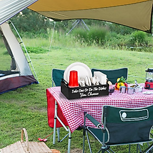 Paper Plate Organizer Holder for Countertop, Silverware Caddy with 6 Compartments for Plates, Cups, Fork, Knives, Spoon and Napkins, Paper Plate and Utensil Caddy for Party, Camping, Picnic (Black)