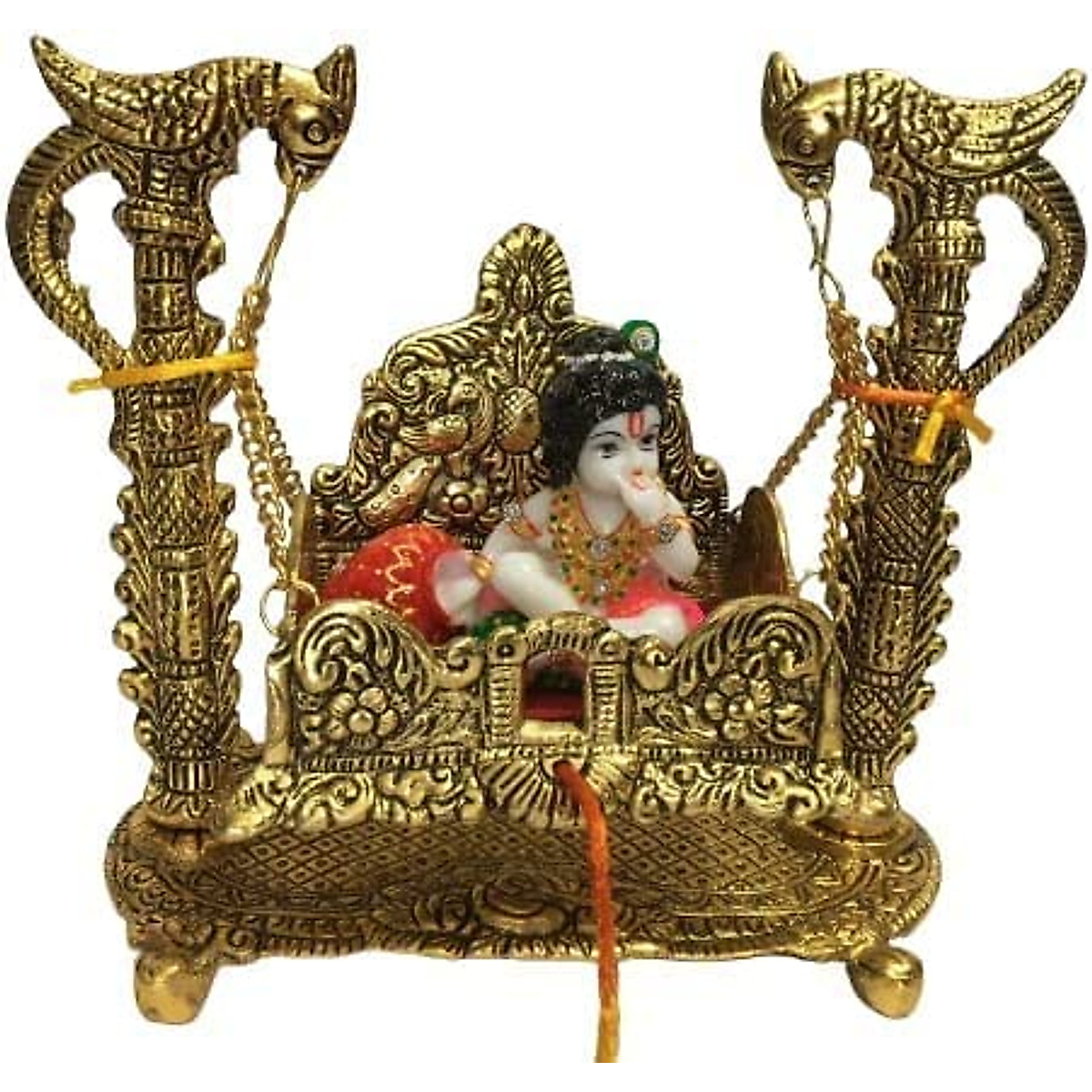 somi gift Antique Look Temple Arch/gate Design Jhula Singhasan Laddu Gopal Sofa (Metal JHULA with MARBAL Krishna)