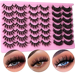 Mink Lashes Fluffy False Eyelashes Natural Look 14-17mm Cat Eye Lashes Pack, 5D Wispy Curly Fake Lashes by TNFVLONEINS - 21 Pairs 3 Styles