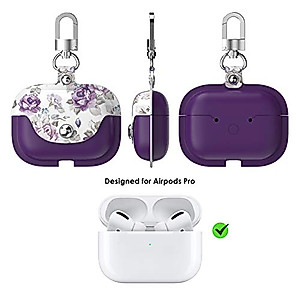 wenew Leather Case for Airpods Pro 2019, Glitter Sequin Sparkle Crystal Cute PU Protection Case Shockproof Drop Proof Protector Pouch Skin Metal Clasp Keychain (Purple)
