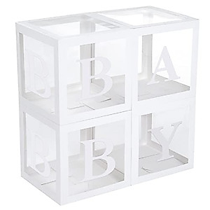 Baby Boxes with Letters for Baby Shower - Baby Shower Decorations of 4 White Blocks, 8 Letters, Perfect Party Decor
