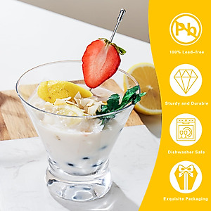 WOTOR Stemless Martini Glasses Set of 4, 8oz Cocktail Glass Set, Fancy Modern Martini Cups for Bar, Short and Small Margarita glasses