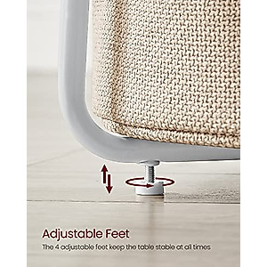 VASAGLE Small Round Side End Table, Modern Nightstand with Fabric Basket, Classic White, Sand Beige, 1 Count