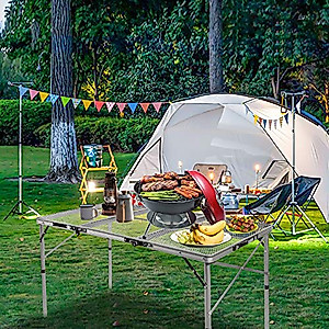 Lineslife Folding Grill Table for Camping, Portable Lightweight Aluminum Metal Grill Table for Outdoor Cooking BBQ Picnic with Adjustable Heights Legs, Silver 48x24 Inches