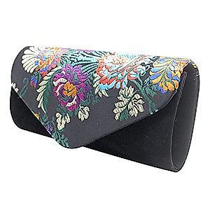 Miss Chow Womens Cute Small Flower Embroidered Silklike Velvet Clutch Evening Bag Ethnic Party Handbag