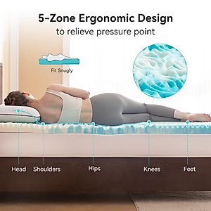 2 Inch Gel Memory Foam Mattress Topper Queen Size - Cooling Comfort for Back Pain Relief, CertiPUR-US Certified, Breathable Blue Design