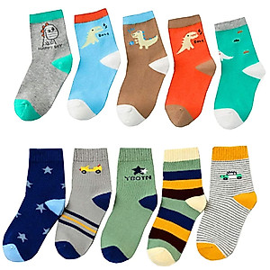 Cczmfeas Kids Boys Cartoon Dinosaurs Pattern Sport Socks 10 Pairs (4-7 Years, Dinosaurs-B)