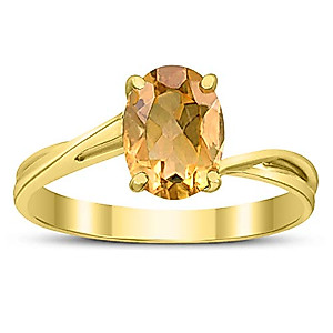 Solitaire Oval 8X6MM Citrine Gemstone Twist Ring in 10K Yellow Gold