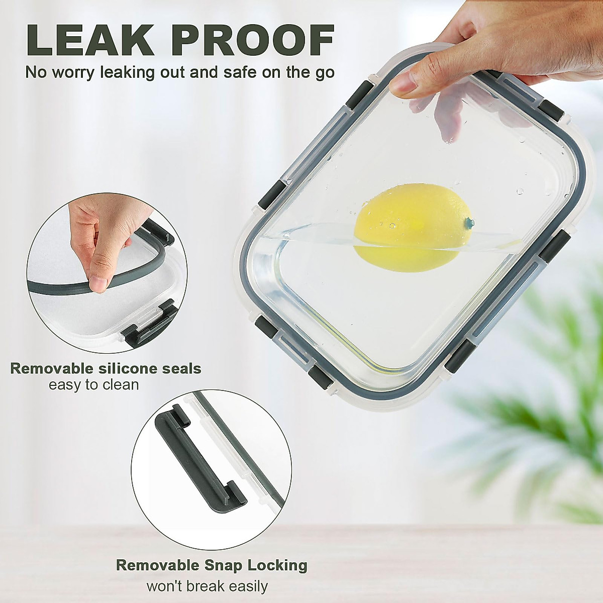 30 Pieces Glass Food Storage Containers Set, Glass Meal Prep Containers Set with Snap Locking Lids, Airtight Glass lunch Containers, BPA-Free, Microwave, Oven, Freezer & Dishwasher Friendly,Gray