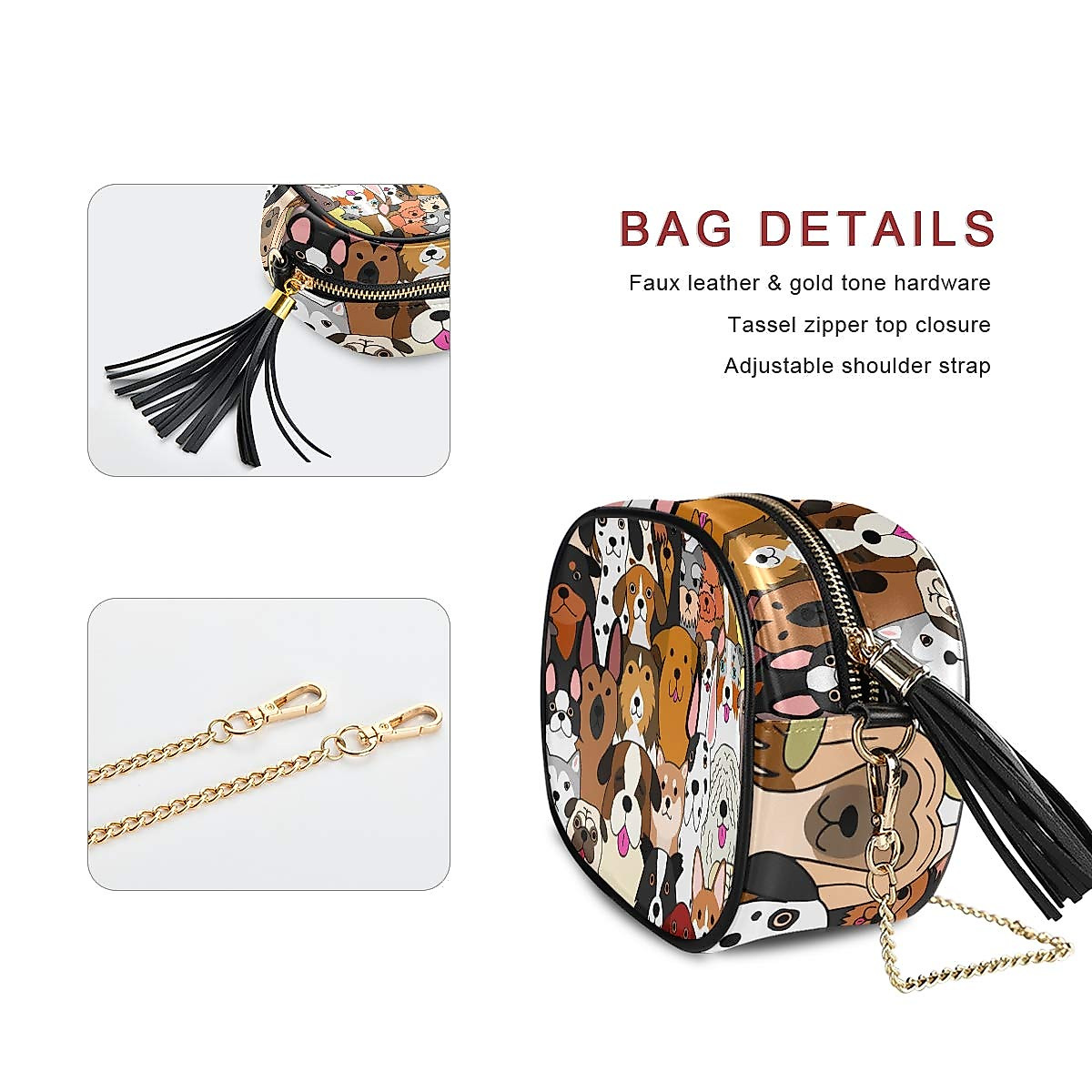 ALAZA PU Leather Small Crossbody Bag Purse Wallet Cute Doodle Dog Print Animal Cell Phone Bags with Adjustable Chain Strap & Multi Pocket