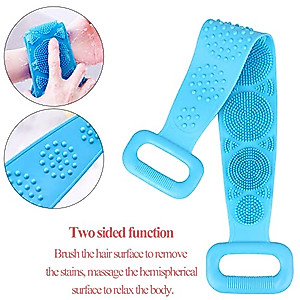 INGVY Dry Brushing Body Brush Silicone Bath Towel, Bath Brush, Long Strip Massage, Back rubbing, rubbing mud, Bath with a Bath Artifact (Color : Blue)