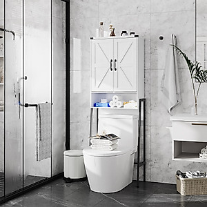 Over Toilet Storage with 2-Door Design Over The Toilet Storage Cabinet with Shelves Bathroom Organizers and Storage with Anti-Tip Device Over Toilet Organizer for Bathroom,Restroom,Laundry White
