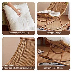 NRNQMTFZ Patio Rattan Rocker Chair,Upholstered Nursing Armchair,Modern Rocking Chair with High Backrest,Nursery Rocking Chair,Comfy Side Chair,for Garden Backyard Porch(White)