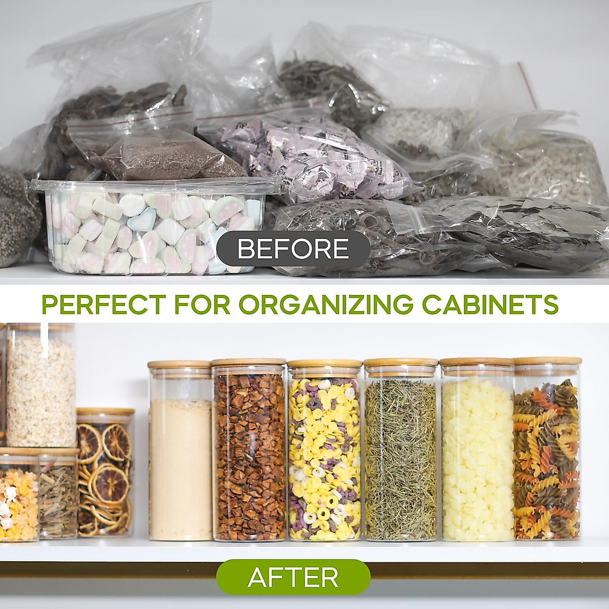 STARSIDE 32 oz Glass Jars with Bamboo Lid,Set of 8 Airtight Food Storage Jars,Kitchen Glass Pantry Storage Containers,Borosilicate Glass Canisters Sets