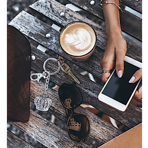 Aqua 79 Sparkly Crown Keychain Charm - Silver 3D Rhinestone Keychain for Women and Men, Metal Alloy Crystal Keychain, Fashionable Keychain Accessory, Bling Keychain for Your Crystal Pouch - 1.6 inch