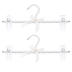 LUOZZY 2 Pcs Artificial Pearl Hangers Pearl Pants Hangers Plastic Bowknot Clothes Rack with Clip for Trousers Jeans Skirts