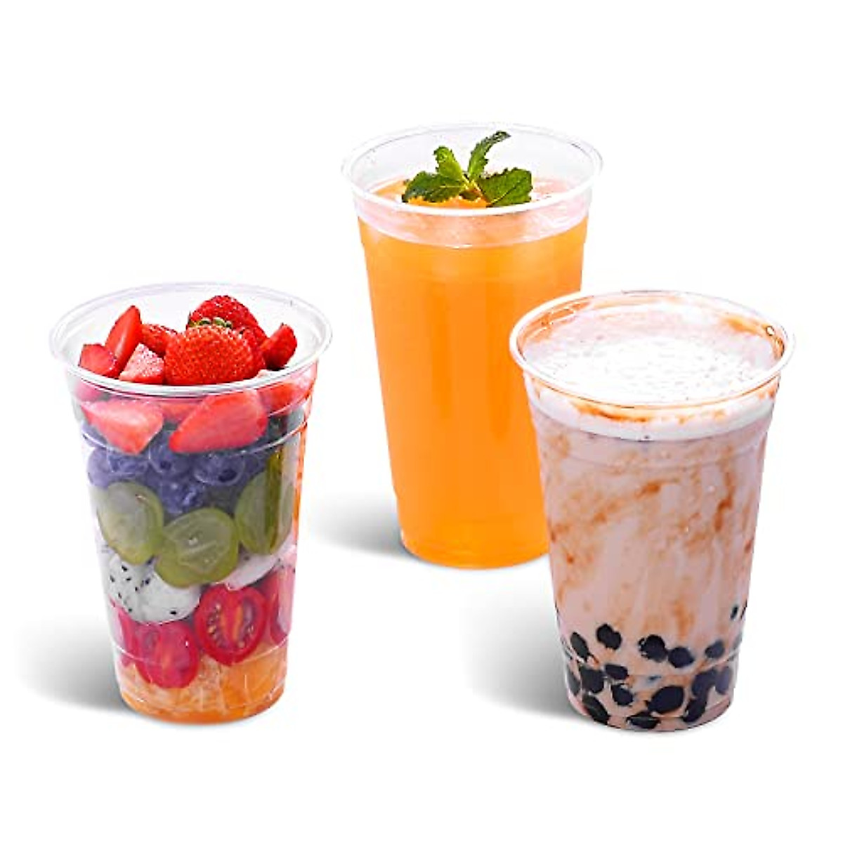 EDI [20 oz. - 100 Sets] Crystal Clear Disposable PET Plastic Cups with Flat Lids and Straws