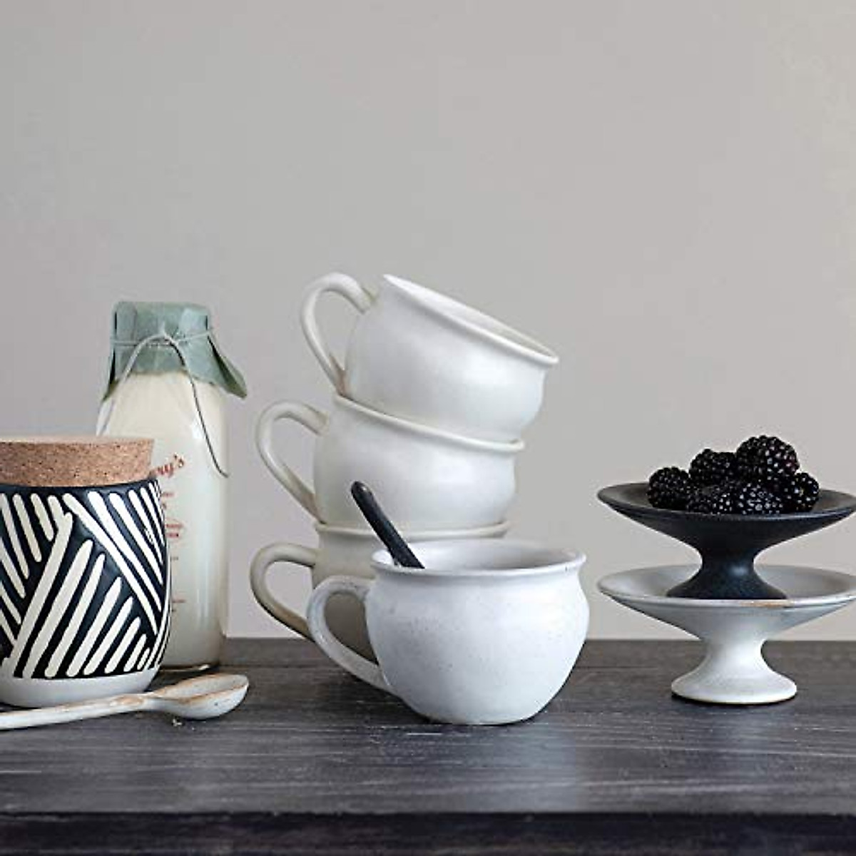 Creative Co-Op 14 oz. Stoneware, Reactive Glaze, Matte Black Finish Pitcher, 4.5"