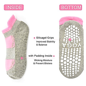 Busy Socks Pilates Socks with Grips for Women,Sticky Cardio Fitness Exercise Skidding Ballerina No Blister Socks,2 Pairs,Gray