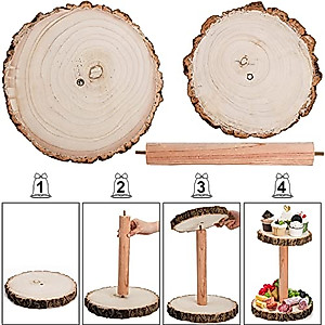 DEAYOU Rustic Cupcake Stand Wood, 2 Tier Cupcake Holder Wood Tiered Tray, Wooden Cupcake Tower Cheese Serving Board, Detachable Wood Slices Slab for Cake, Wedding, Dessert, Party, Display, Decor