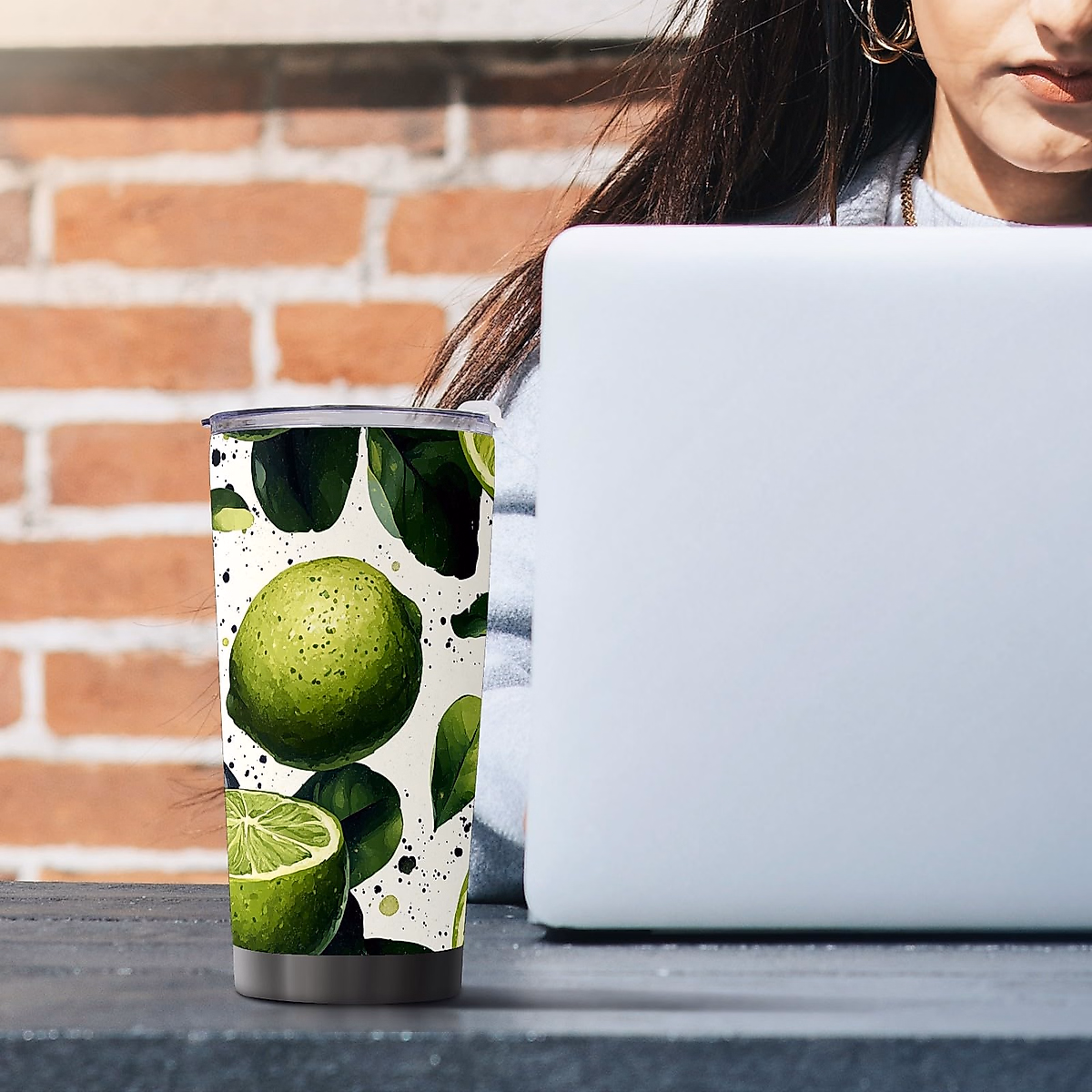 QWEUIOP 20oz Insulated Travel Coffee Mug Tropical Citrus Stainless Steel Tumbler with Lid Double Wall Vacuum Coffee Cup For Hot and Cold Drinks14324