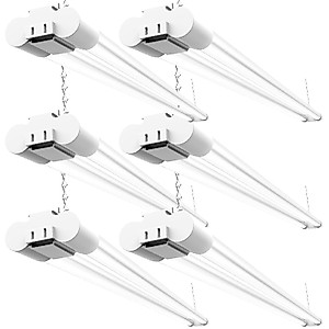 Sunco 6 Pack Linkable LED Utility Shop Light, 4500 LM, 5000K Daylight, 4 FT, 48 Inch Integrated Fixture for Garage, 40W Equivalent 150W, Surface + Suspension Mount, White