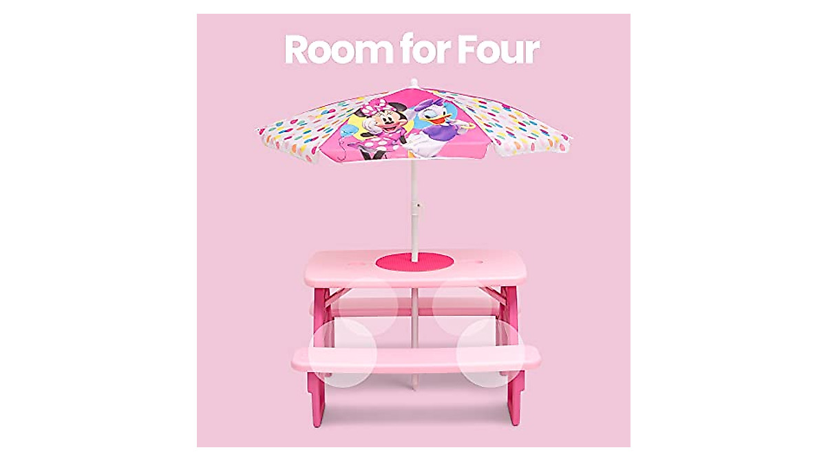 Kids Picnic Table with Umbrella & LEGO-Compat Minnie Mouse Playset