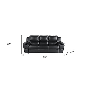 HomeRoots 85" Black Leather Sofa with Silver Legs