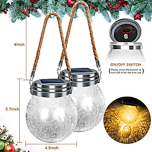 Yipetor 2 Pack Hanging Outdoor Solar Lights - Hanging Night Lights Gifts, Garden Decorations Crackle Glass Globe for Holiday, Yard, Garden, Patio and Lawn Landscape