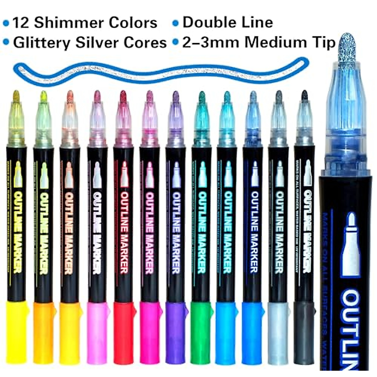 Shimmer Markers Outline Glitter Gel Pens: 12 Christmas Stocking Stuffers Teenage Tween Teen Girl Gifts Trendy Stuff Cute Arts Crafts Art Supplies Kids Ages 4 5 6 8 9 10 14 16 18 Year Old Outliner 2024