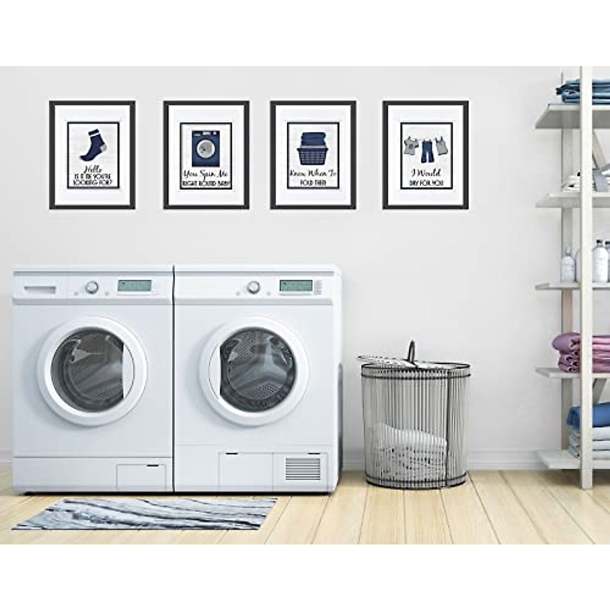 A LuxeHome Royal Navy Blue Gray White Retro Vintage Inspirational Laundry Room 70s 80s Music Song Gifts Rustic Modern Farmhouse Country Home Funny Sayings Quotes Unframed 8”x10”, 8 x 10 Inch