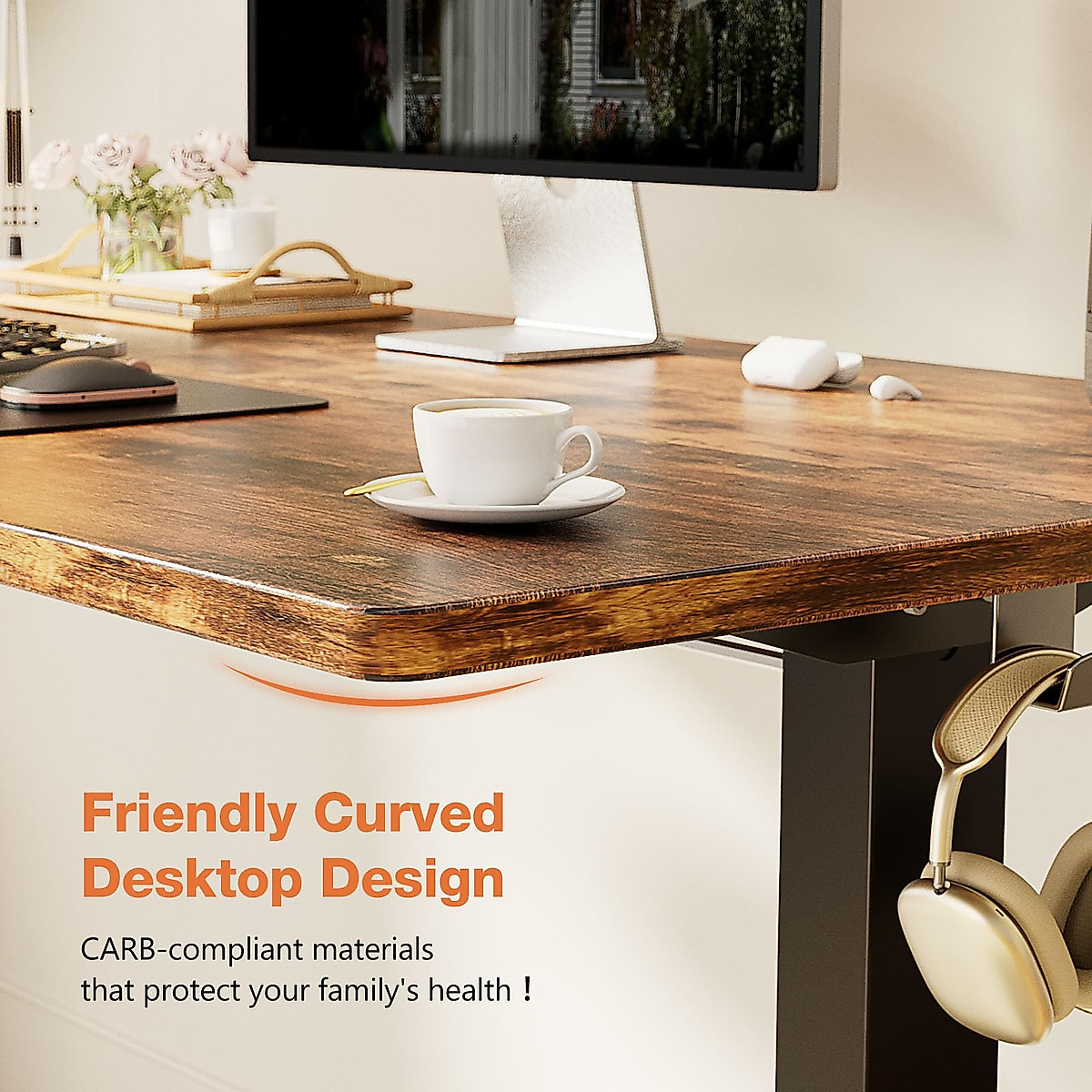 Sweetcrispy Electric Standing Desk - 40 x 24 inch Adjustable Height Sit to Stand Up Desk with Splice Board, Rising Home Office Computer Table with 2 Hook and Wire Hole for Work