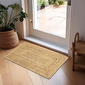 COTTON CRAFT Braided Jute Area Rug - 100% Jute Handspun Chunky Textured Neutral Reversible Rug - Throw Rug - Accent Rug Carpet - Rustic Farmhouse Entryway Living Room Bedroom Décor - 22 x 34 - Natural