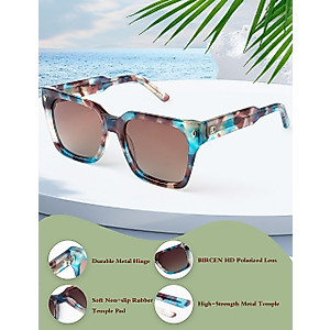 BIRCEN Polarized Trendy Sunglasses for Women: UV Protection Womens and Mens Square Shades with Acetate Frame BC2003